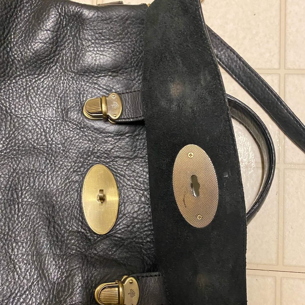 Pre Owned Mulberry Postman Lock Black Leather Satchel - Gem